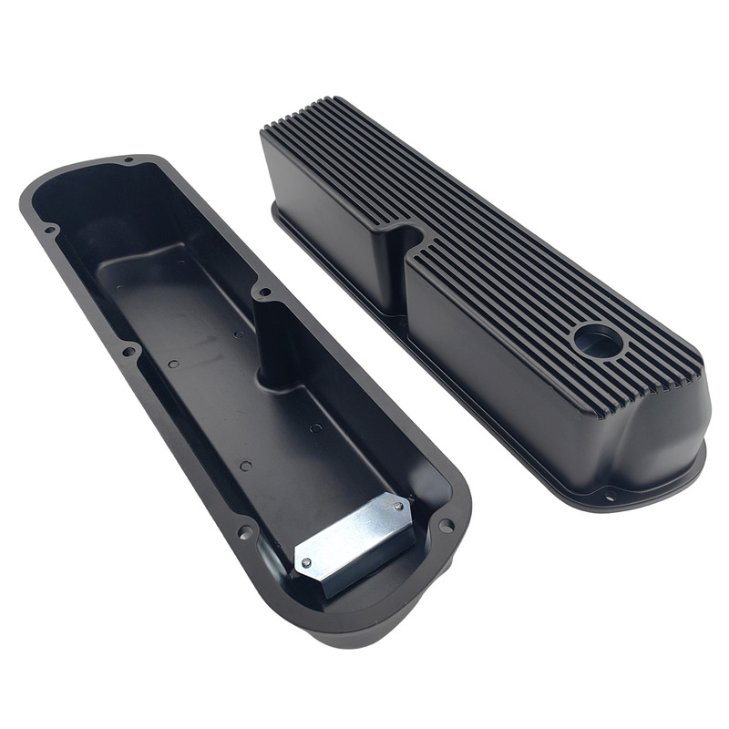 Black Ribbed Aluminum Valve Covers Tall With Hole Fit For Ford SB ...