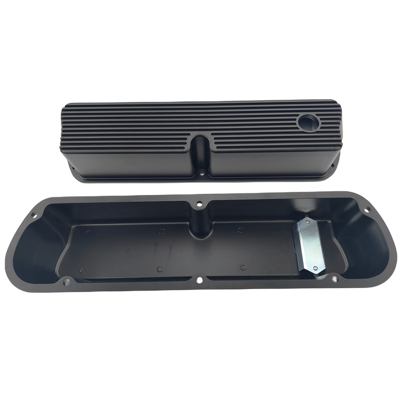 Black Ribbed Aluminum Valve Covers Tall With Hole Fit For Ford SB ...